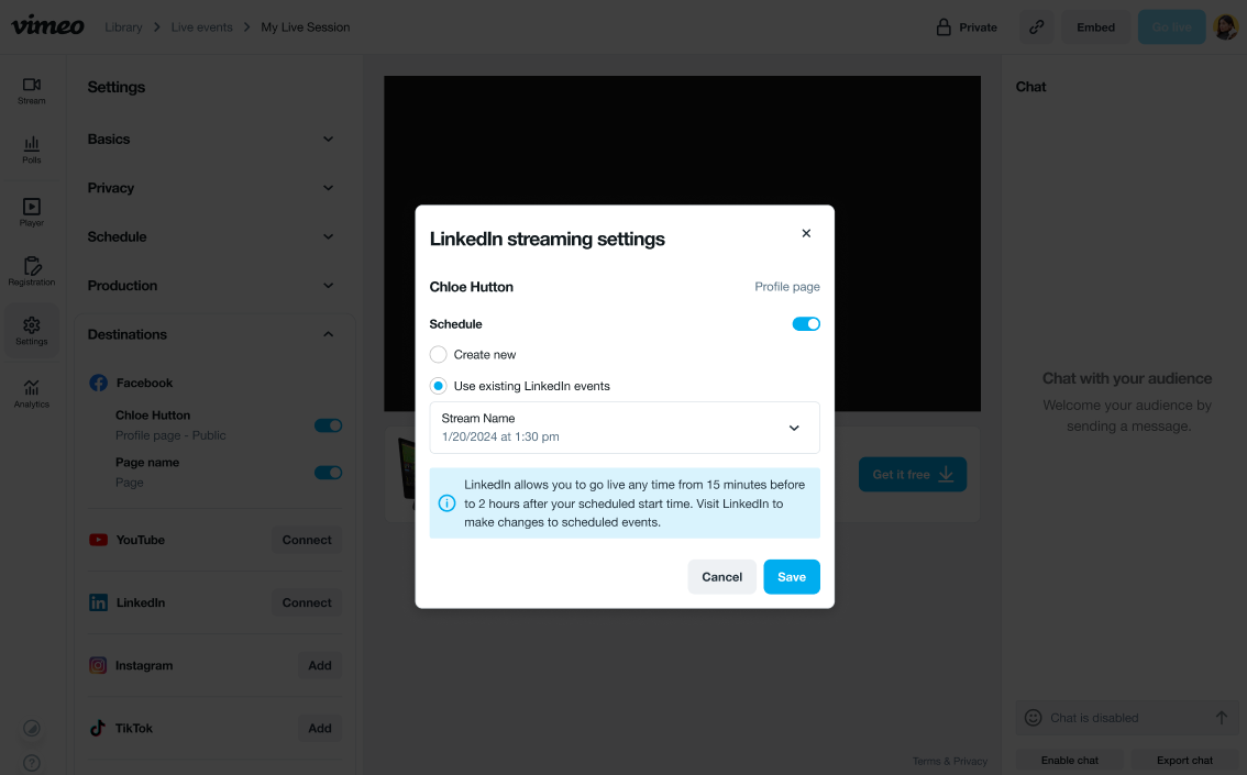 How to simulcast my Vimeo event to Linkedin – Vimeo Help Center