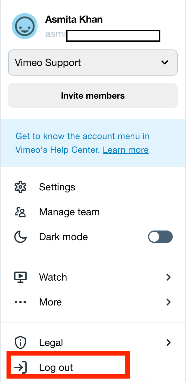 How to log out of my account – Vimeo Help Center