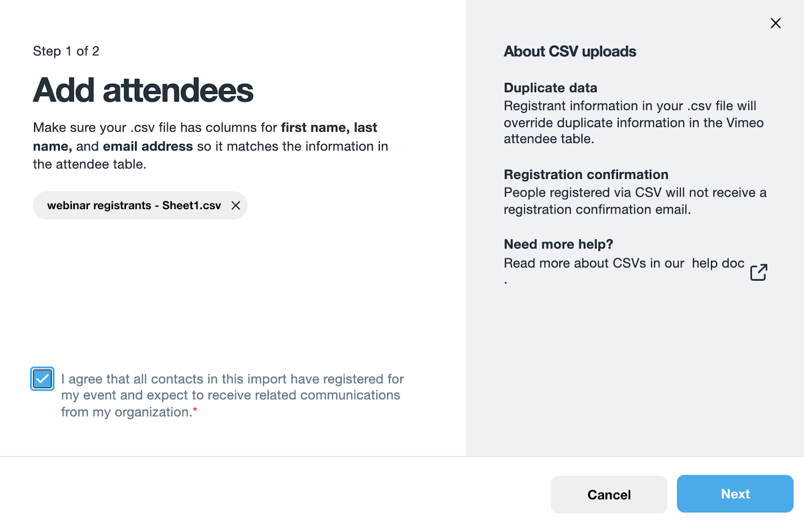 How to add attendees to your live event or webinar via CSV file, CRM, or MAP – Vimeo Help Center